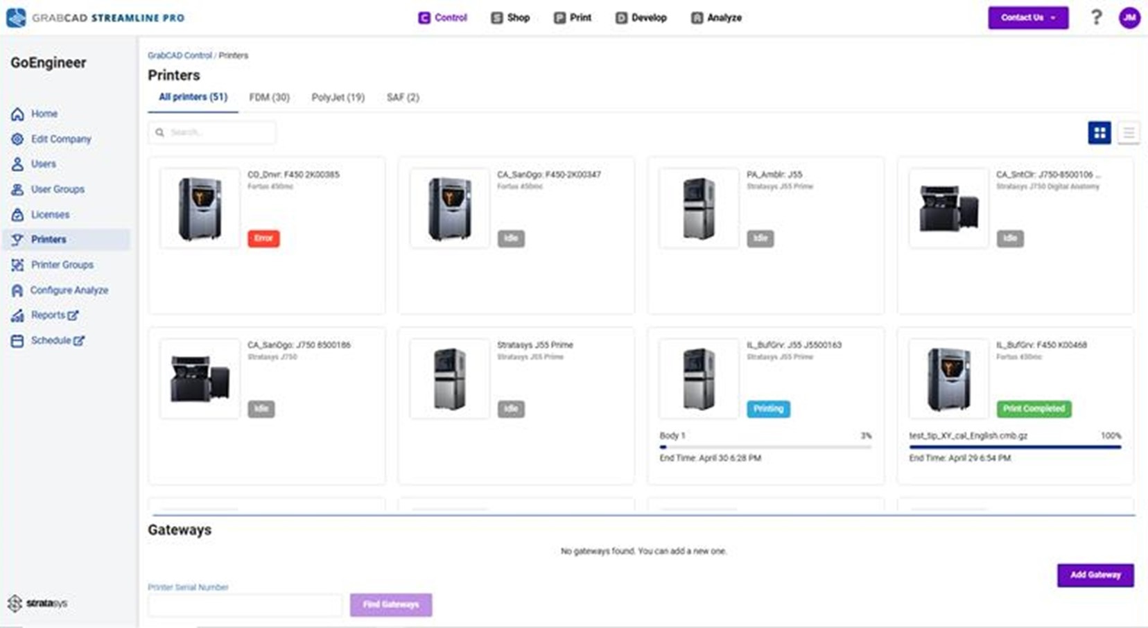 GrabCAD Streamline Pro Software for Stratasys 3D Printer Fleet ...