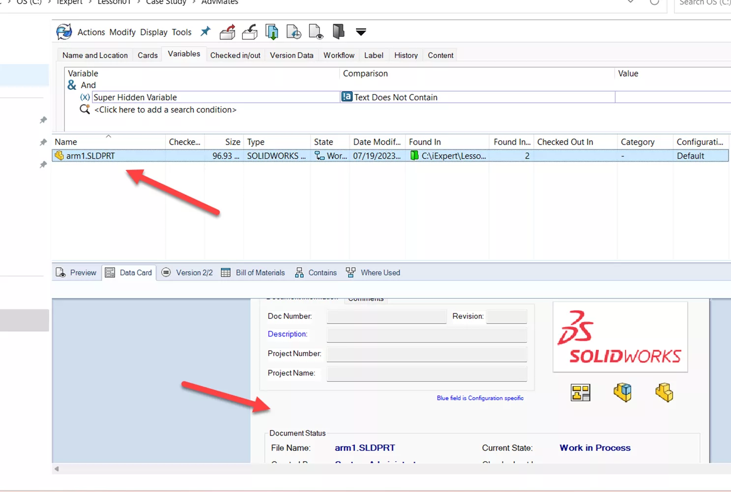 How To Hide A Variable In A Solidworks Pdm Data Card But Keep It Searchable Goengineer