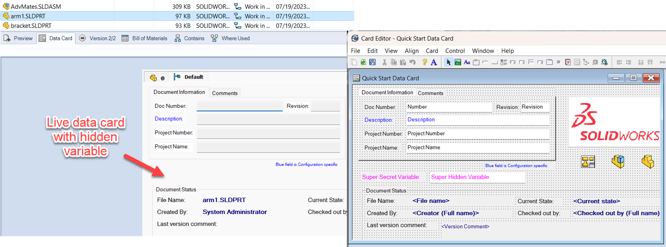 How to Hide a Variable in a SOLIDWORKS PDM Data Card, But Keep it ...