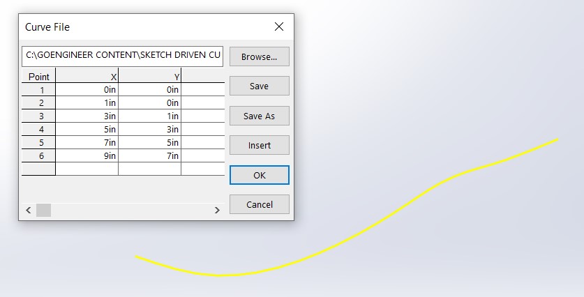 Using The Curve Through Xyz Points Tool In Solidworks Goengineer